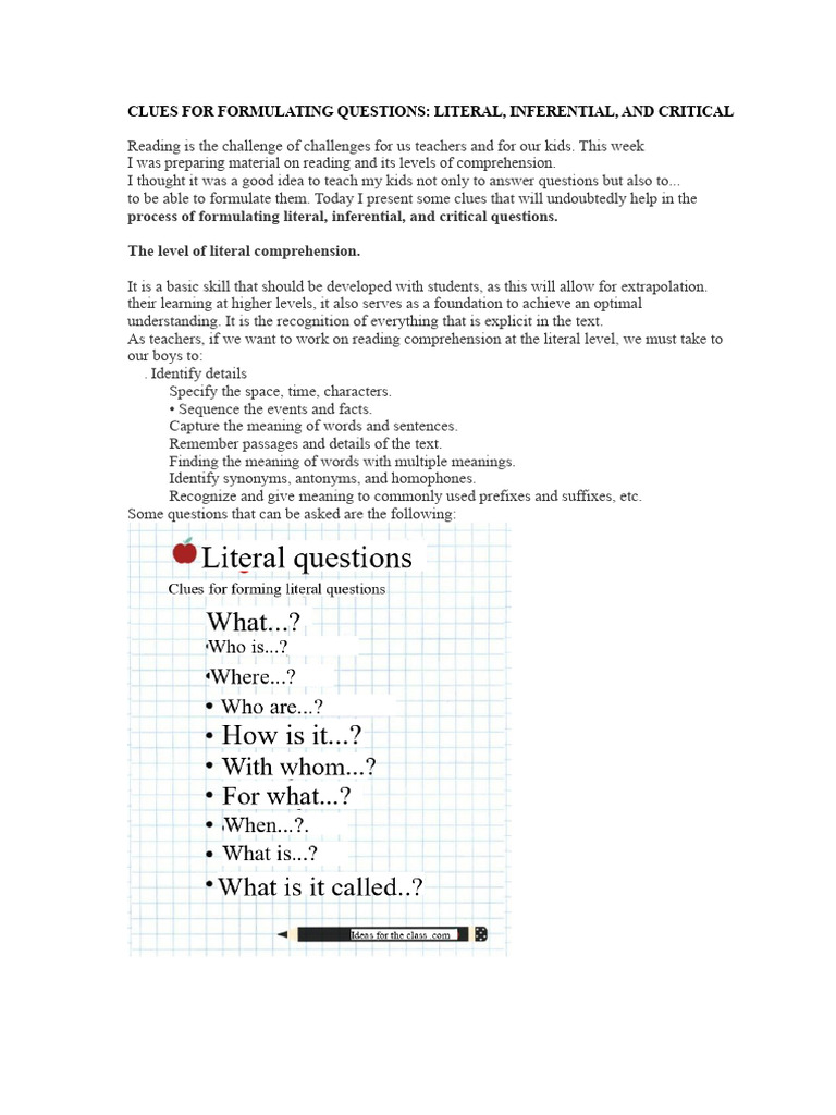 Formulating Comprehension Questions | PDF | Reading Comprehension ...