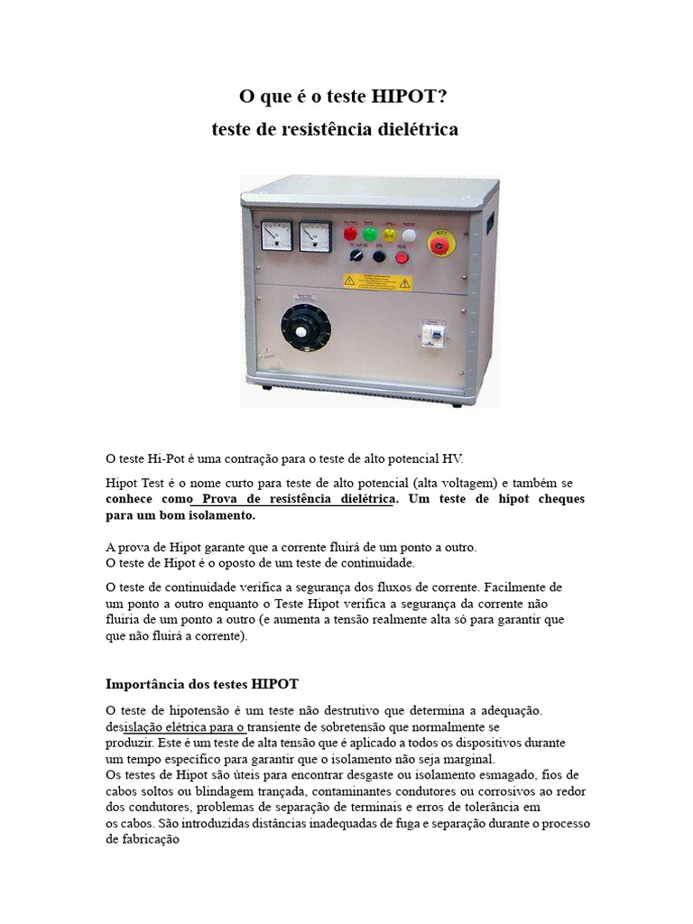 O Que É o Teste HIPOT | PDF | Corrente alternada | Capacitor