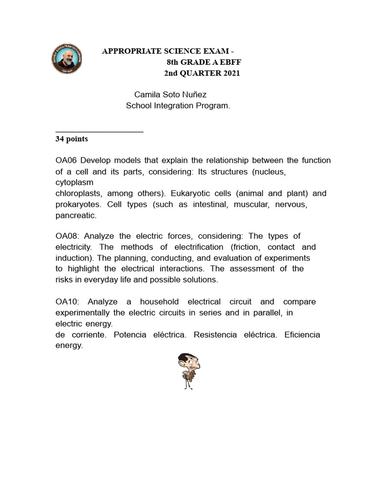 Assessment of Science 8th Grade Second Trimester Appropriate Original ...