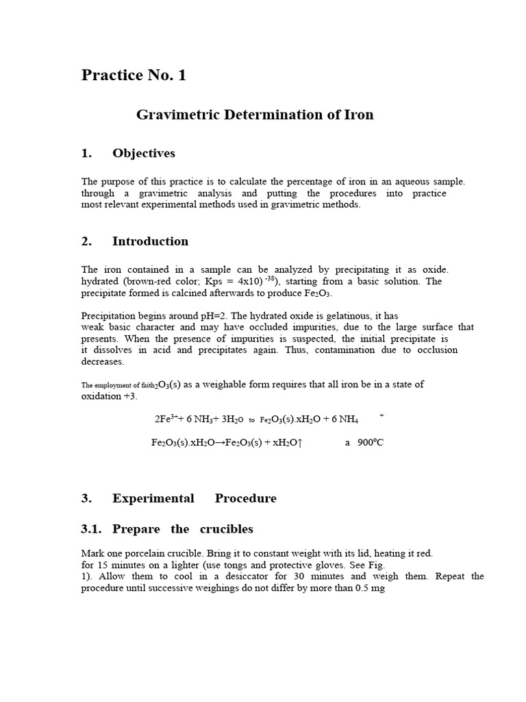 Gravimetric Determination of Iron | PDF | Precipitation (Chemistry) | Iron