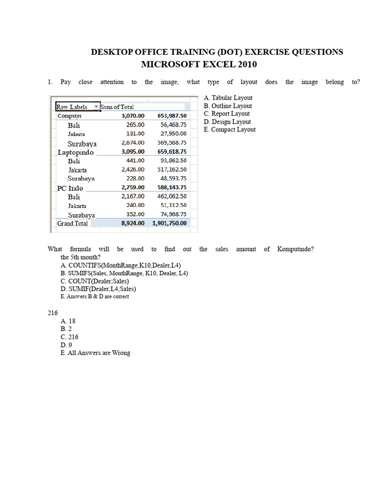 Excel 2010 Office Practice Questions | PDF | Microsoft Excel ...