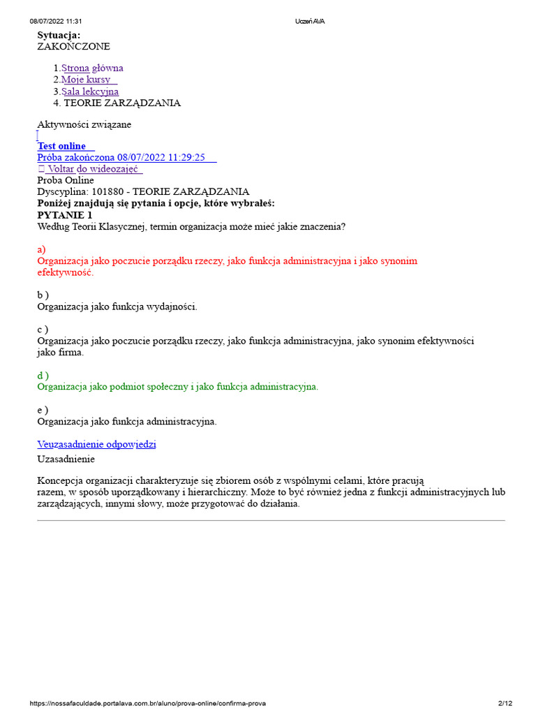 Test AVA TEORIE ZARZĄDZANIA | PDF
