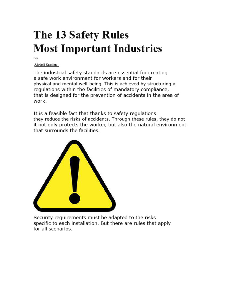 The 13 Most Important Industrial Safety Regulations | PDF ...