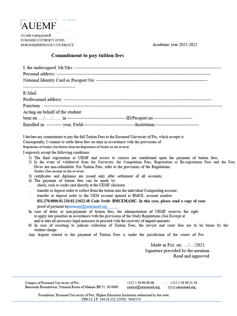 Commitment Act For Payment of Tuition Fees | PDF | Fee | Payments