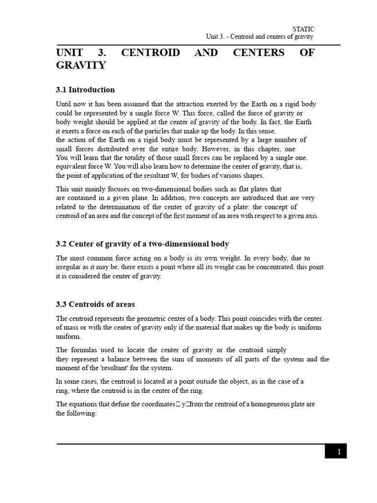 Unit 3 - Centroid and Centers of Gravity | PDF | Area | Mathematical ...