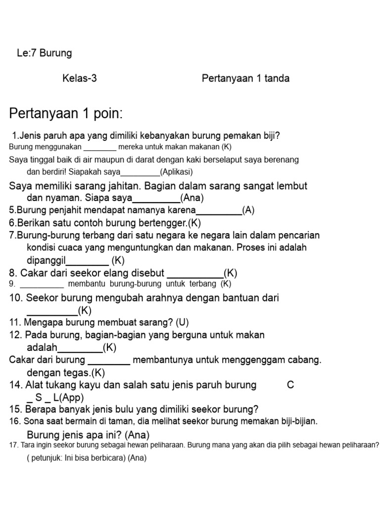 Kelas 3 Burung | PDF