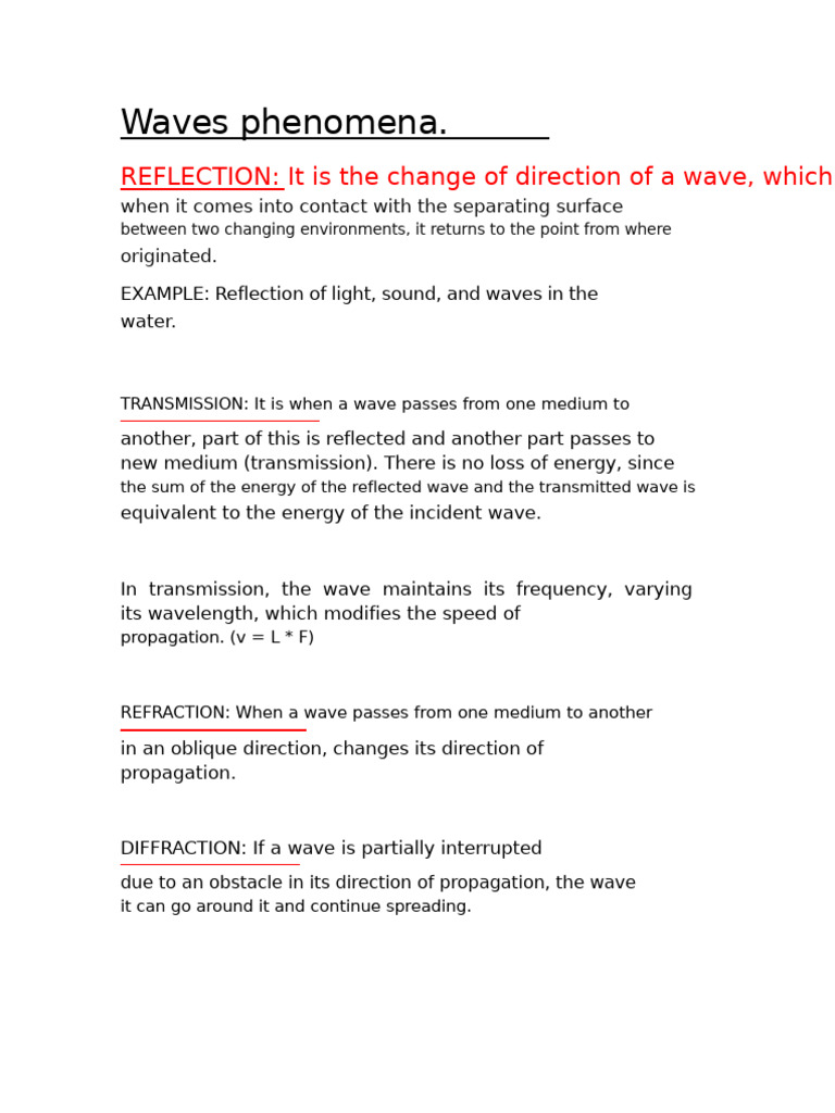 Waves Phenomena | PDF | Waves | Transmission Medium
