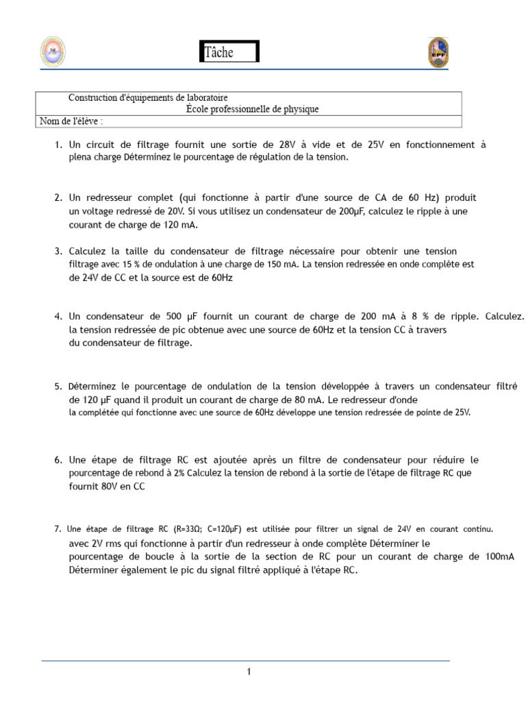Calculs de filtrage en électronique | PDF | Redresseur | Filtre ...