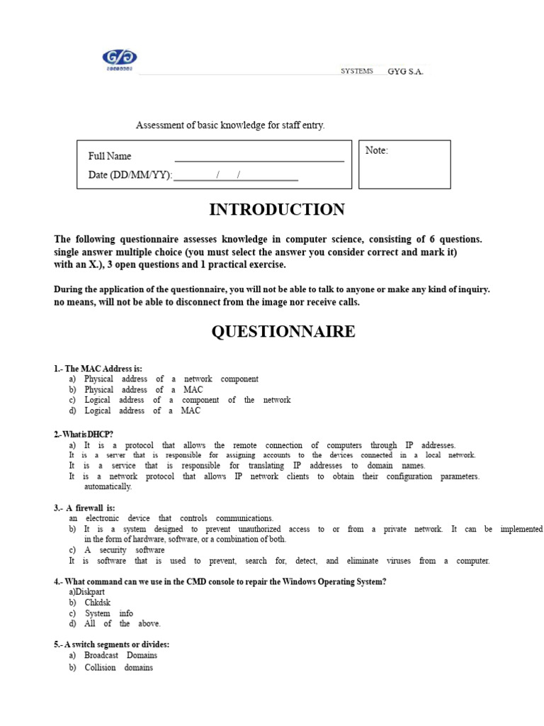 Basic Knowledge Test For Infrastructure Analyst | PDF | Computer ...