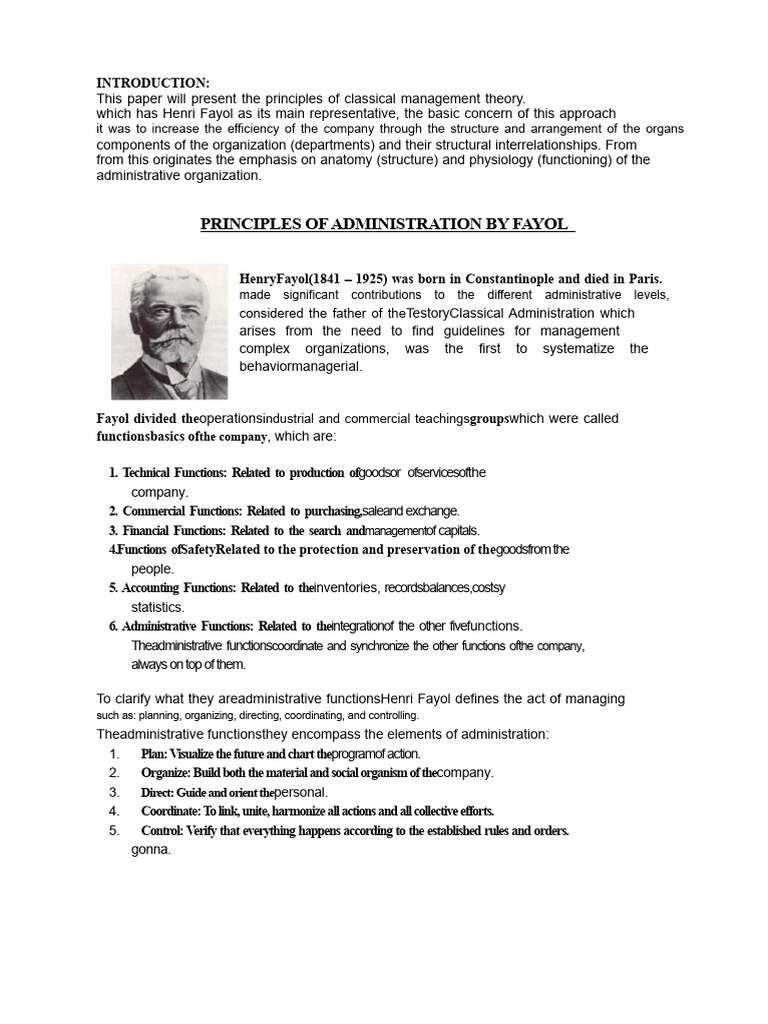6 Principles of Fayol's Administration | PDF | System | Systems Theory