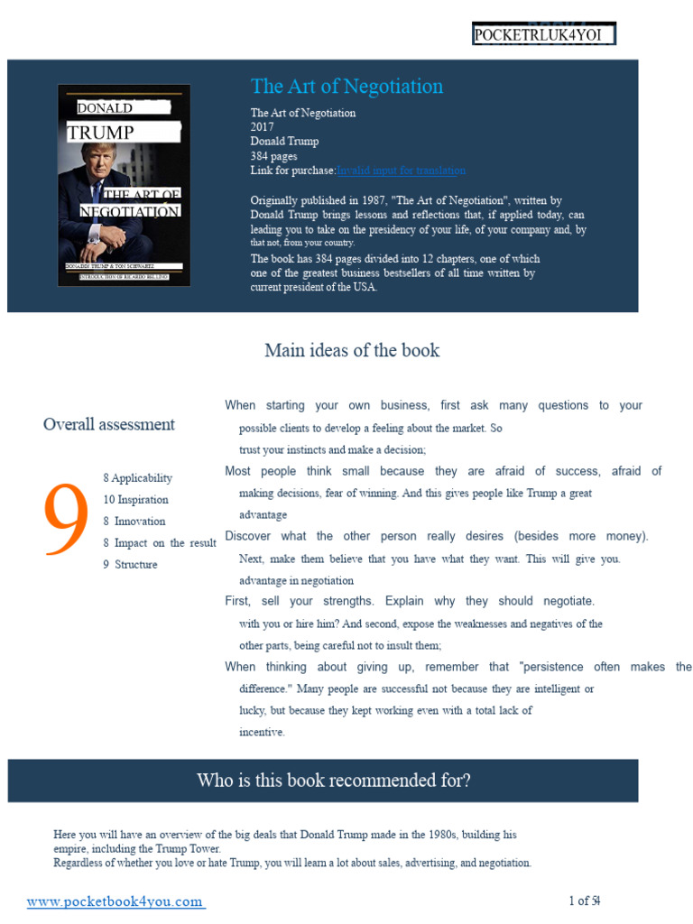 The Art of Negotiation by Trump | PDF | Copyright | Donald Trump