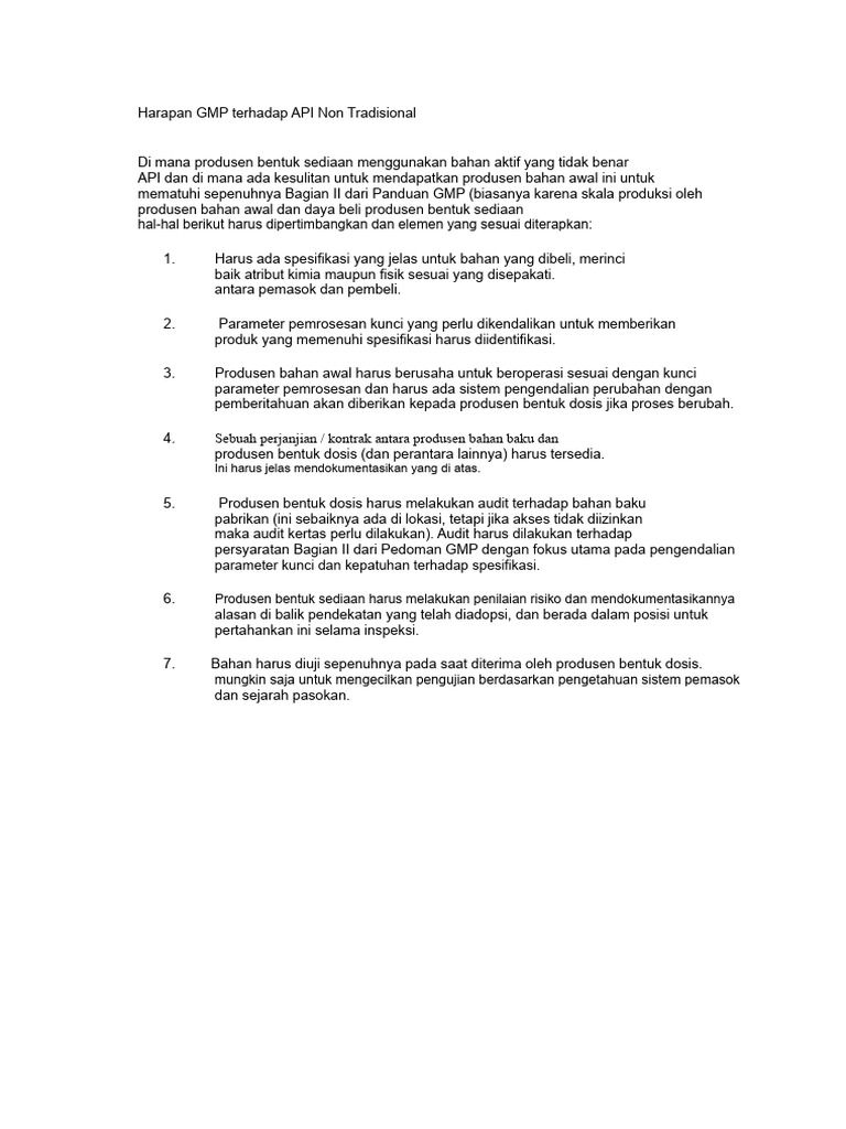 Harapan GMP untuk API Non Tradisional | PDF