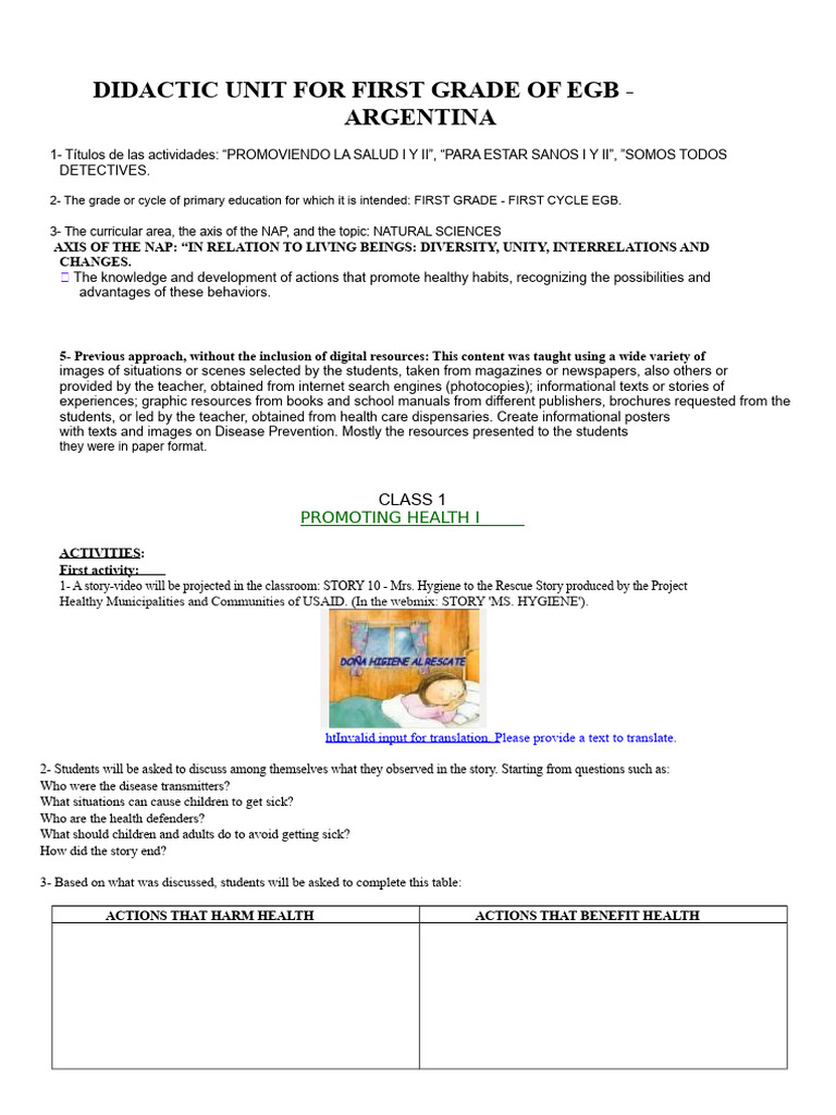 Didactic Unit For First Grade of Elementary School | PDF