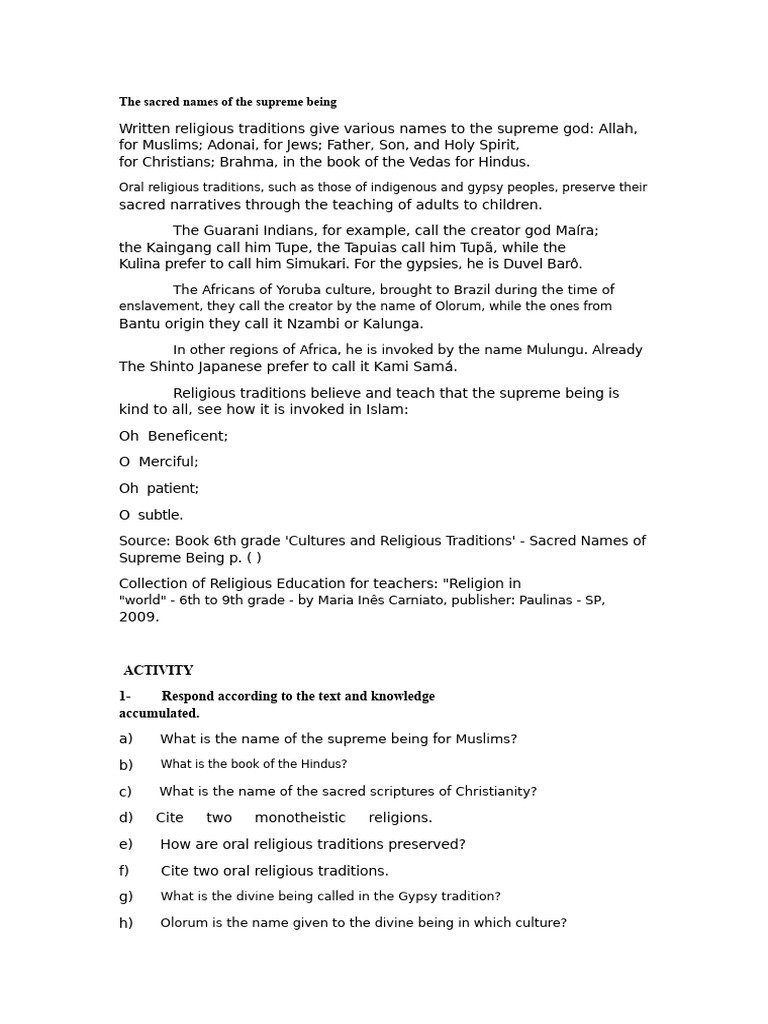 Religious Education Activities 6th Grade 2014 | PDF | God | Monotheism