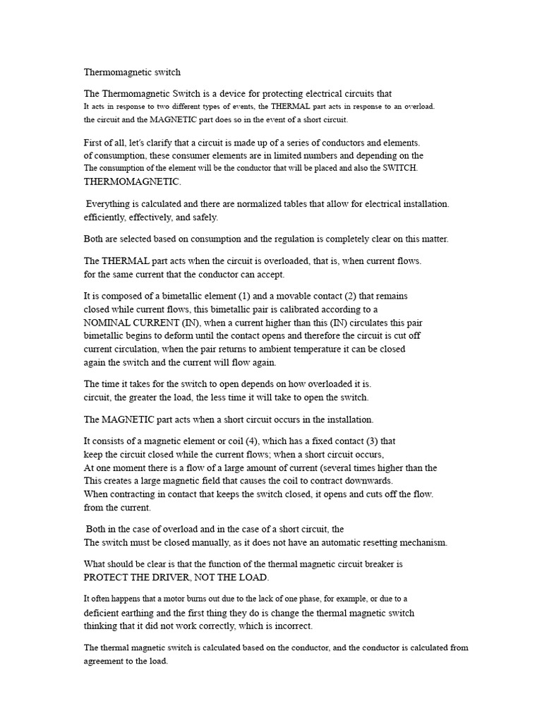 Thermomagnetic Switch | PDF | Switch | Electrical Equipment