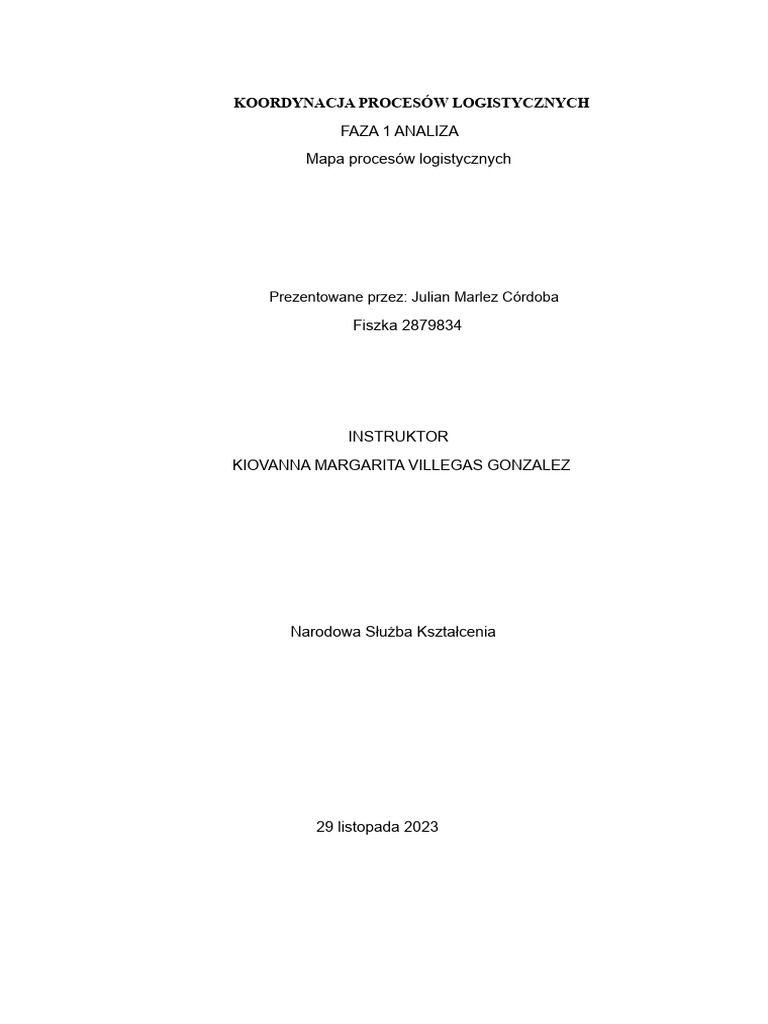 Mapa Procesów Logistycznych | PDF