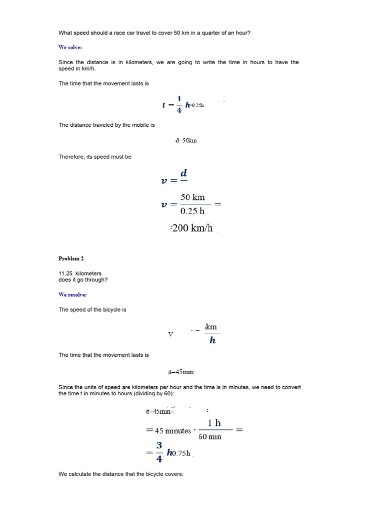 Solved Exercises of Uniform Rectilinear Motion | PDF | Speed | Area