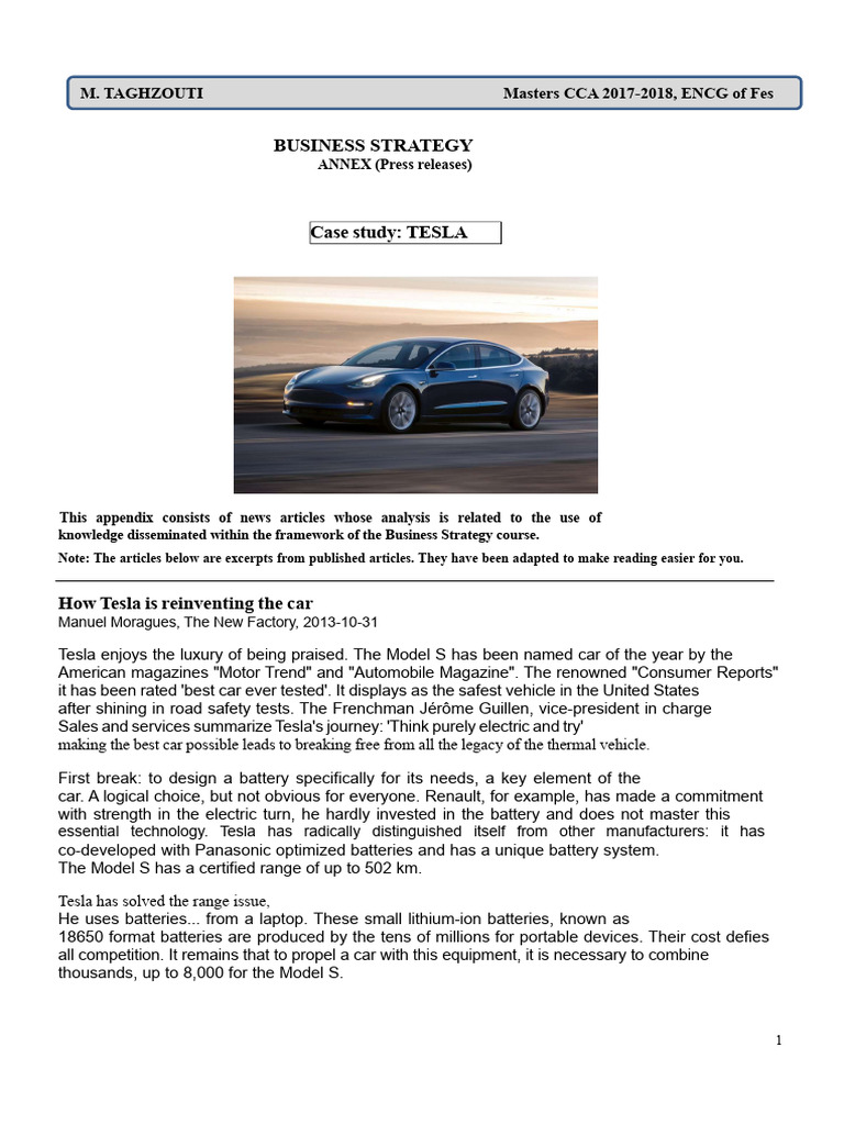 Case Study - Business Strategy - CCA2017 - 2018 | PDF | Tesla Model S ...