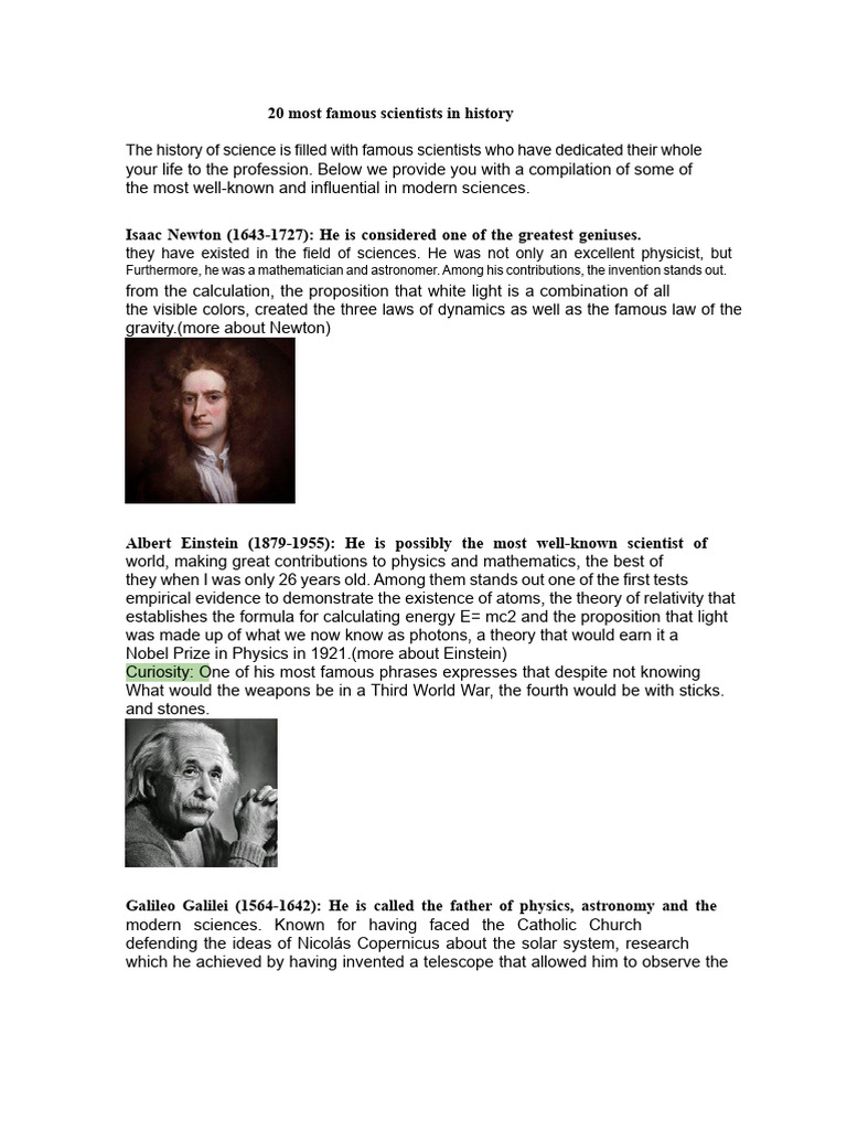 Top 20 Famous Scientists in History | PDF | Scientist | Science