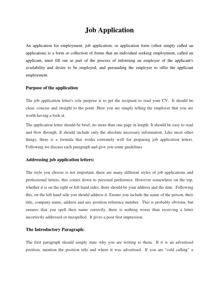 Job Application: Purpose of The Application | PDF | Résumé | Labour