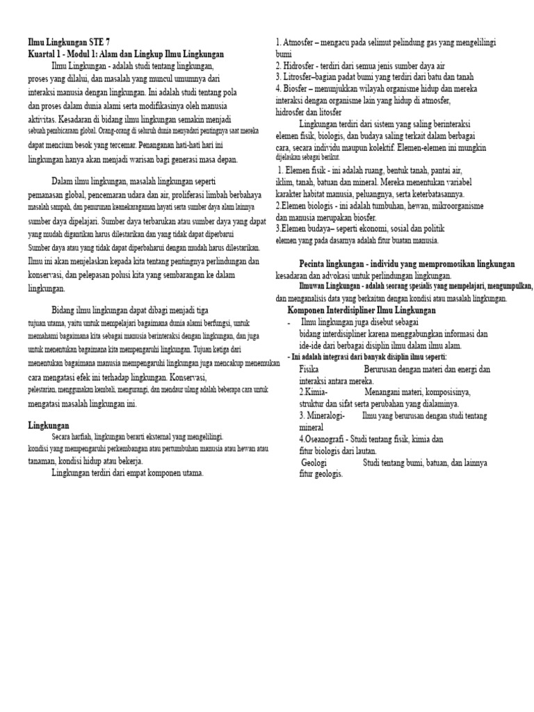 Ilmu Lingkungan Ste 7 Kuartal 1 Modul 1 2 | PDF