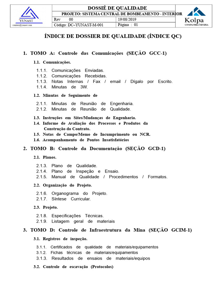QC Index - Dossiê de Qualidade Sistema de Bombagem | PDF | Concreto | Engenharia Civil