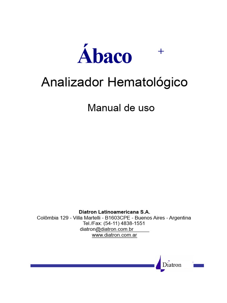 Manual do Analisador Hematológico Abacus | PDF | USB | Calibração