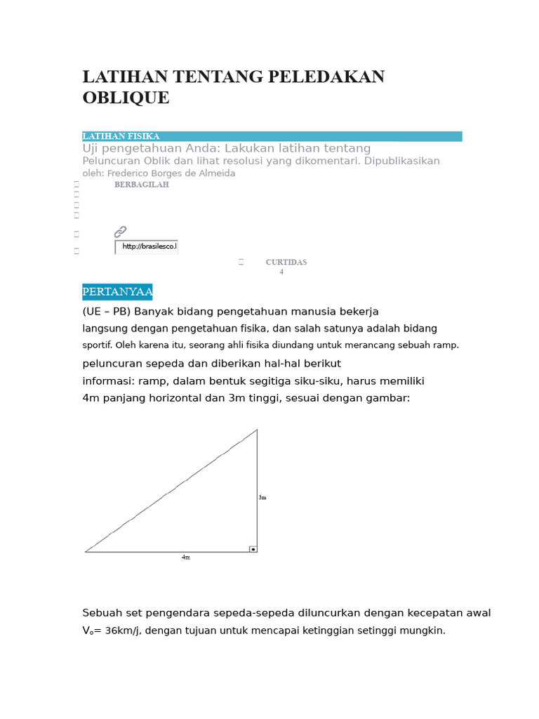 Latihan Fisika: Peluncuran Miring Proyektil | PDF