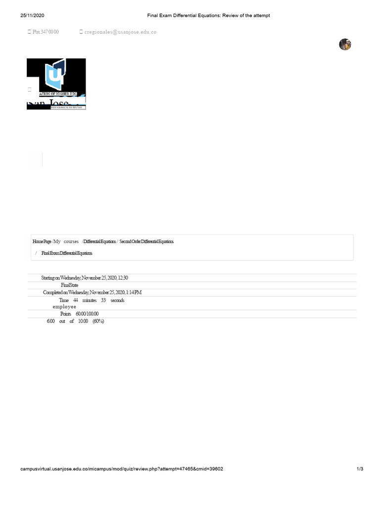 Final Exam Differential Equations - Review of The Attempt | PDF