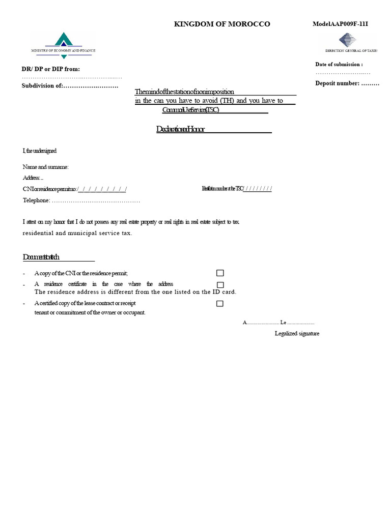 Request For A Certificate of Non-Imposition For Housing Tax (TH) and Municipal Services Tax (TSC ...