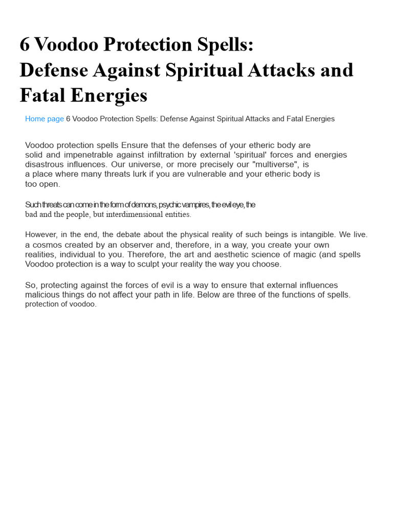 Voodoo Protection Spells - Defense Against Spiritual Attack | PDF ...