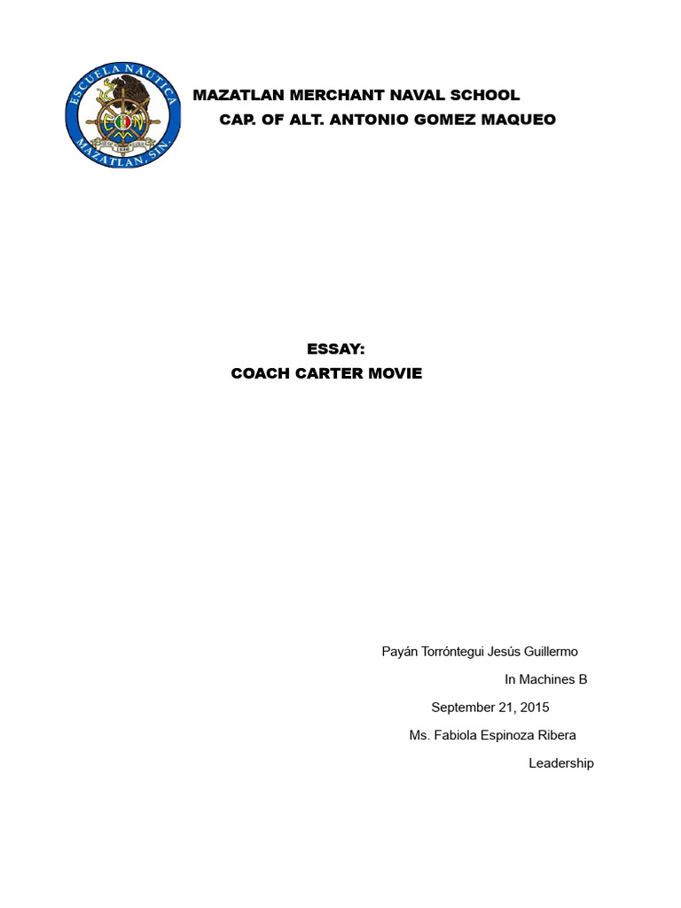 Essay Coach Carter | PDF | Social Psychology | Psychological Concepts