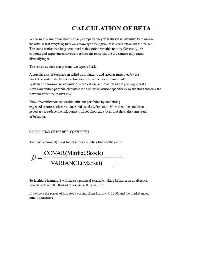 Calculation of Beta | PDF | Beta (Finance) | Financial Risk