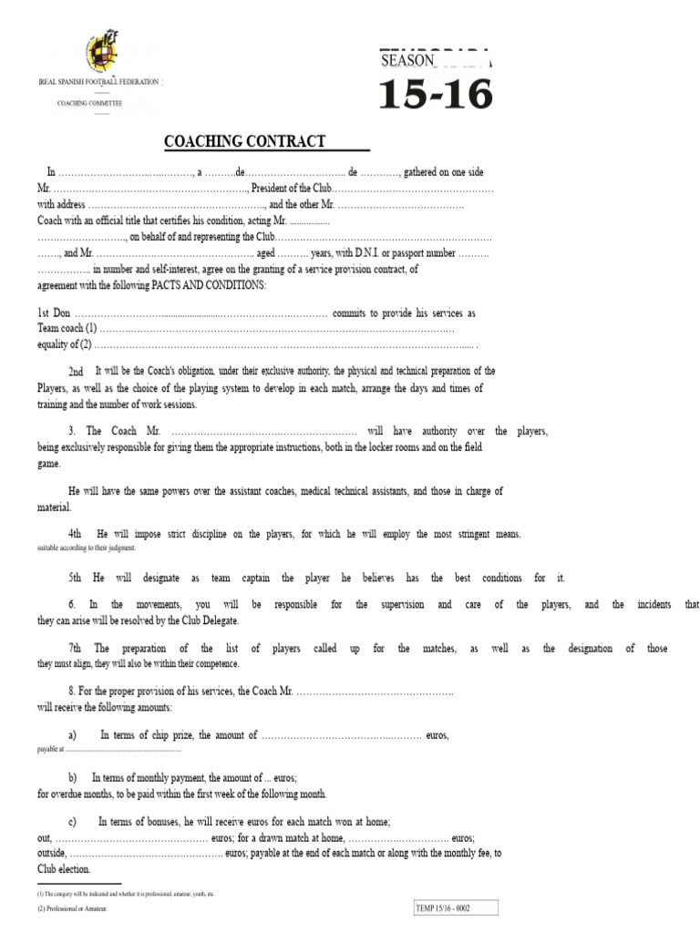 0002.trainer Contract Football Rfef PDF | PDF | Justice | Crime & Violence