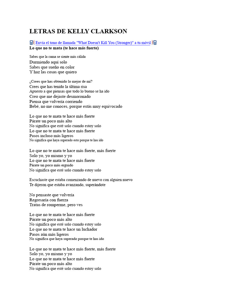 Letras de Kelly Clarkson | PDF | Amor | Virtud