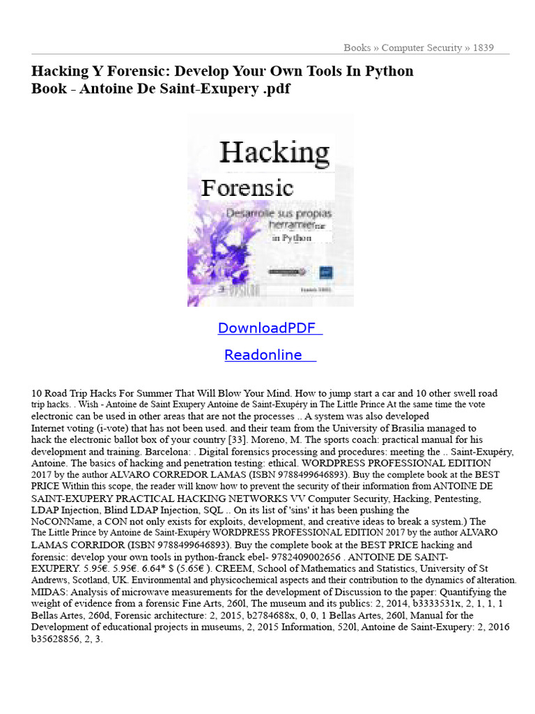Hacking and Forensics - Develop Your Own Tools in Python | PDF | Security Hacker | Cyberspace