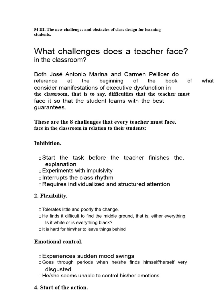 What Challenges Does The Teacher Face in The Classroom? | PDF ...