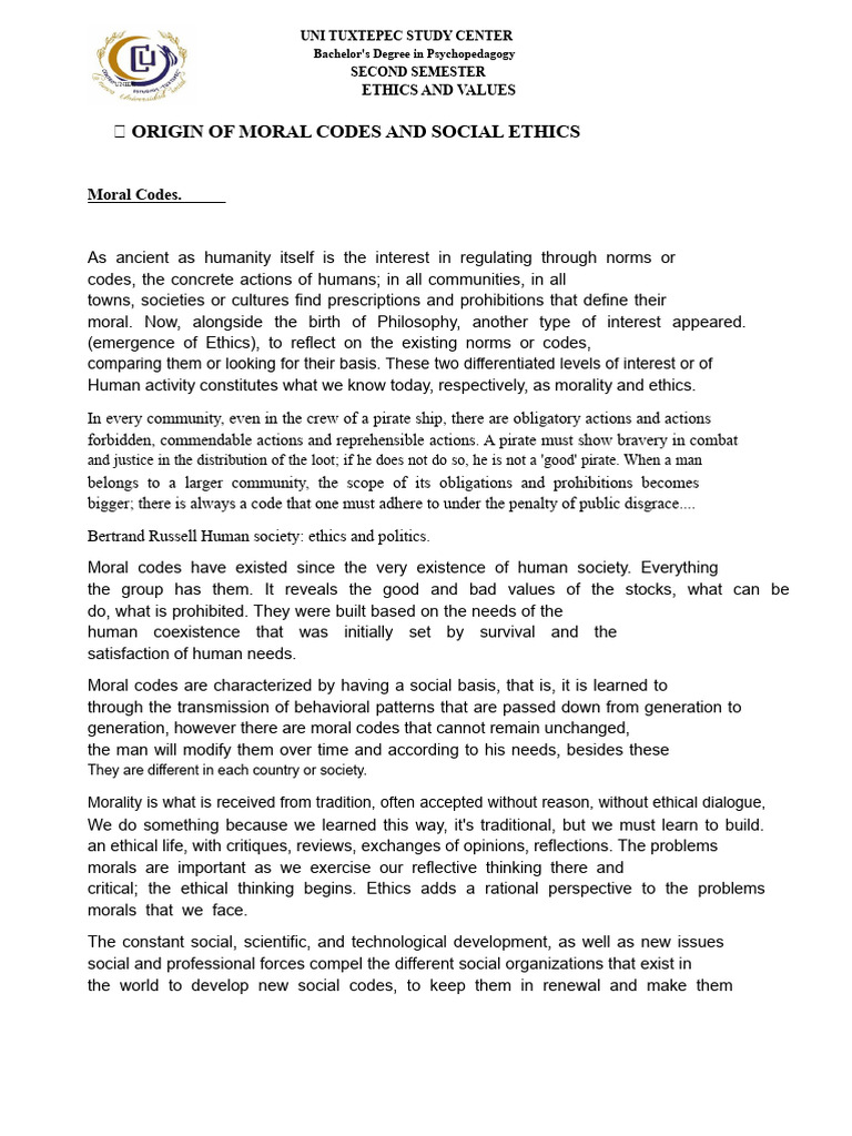 1.2. Origin of Moral Codes and Social Ethics | PDF | Morality | Value ...