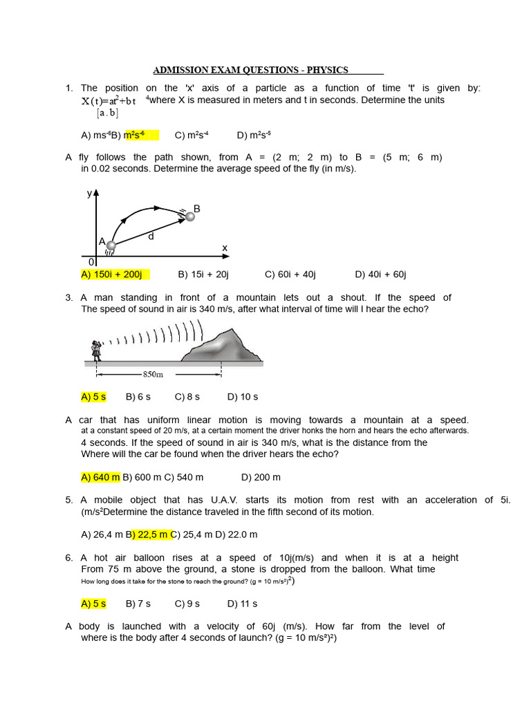 Physics Admission Exam Questions | PDF | Acceleration | Speed