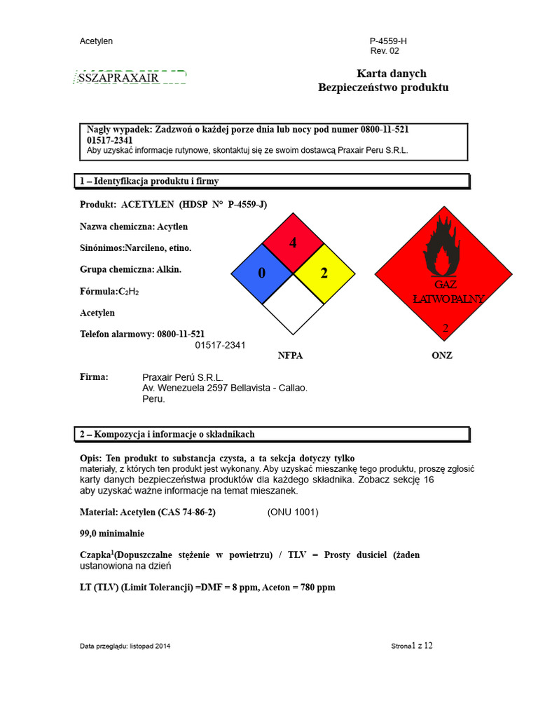 MSDS Acetylen | PDF