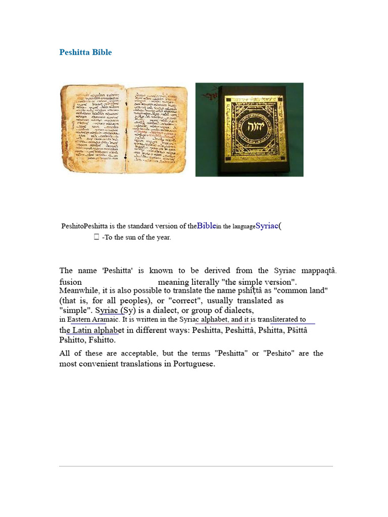 Peshitta Bible Overview and History | PDF | Bible | Christian Texts
