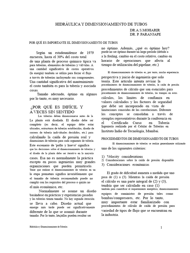 Dimensionamiento Eficiente de Tuberías | PDF | Numero Reynolds | Líquidos