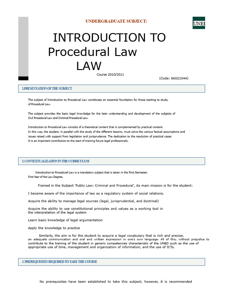 Introduction to Procedural Law Course | PDF | Knowledge | Jurisprudence