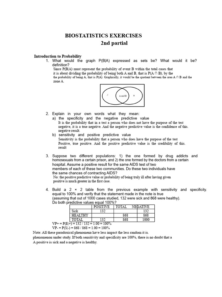 Biostatistics Exercises | PDF | Sensitivity And Specificity | Statistical Significance