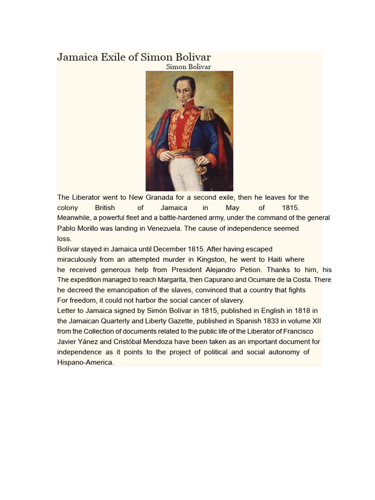 Exile To Jamaica of Simon Bolivar | PDF