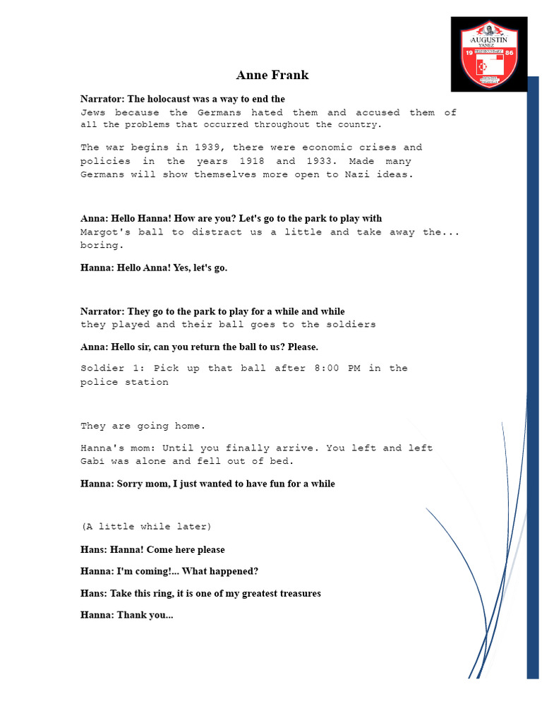 Theatrical Script | PDF | Anne Frank | The Holocaust