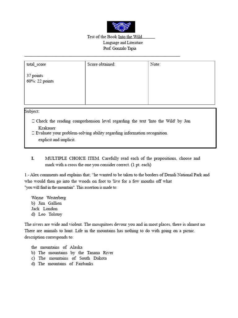 Into The Wild Test | PDF