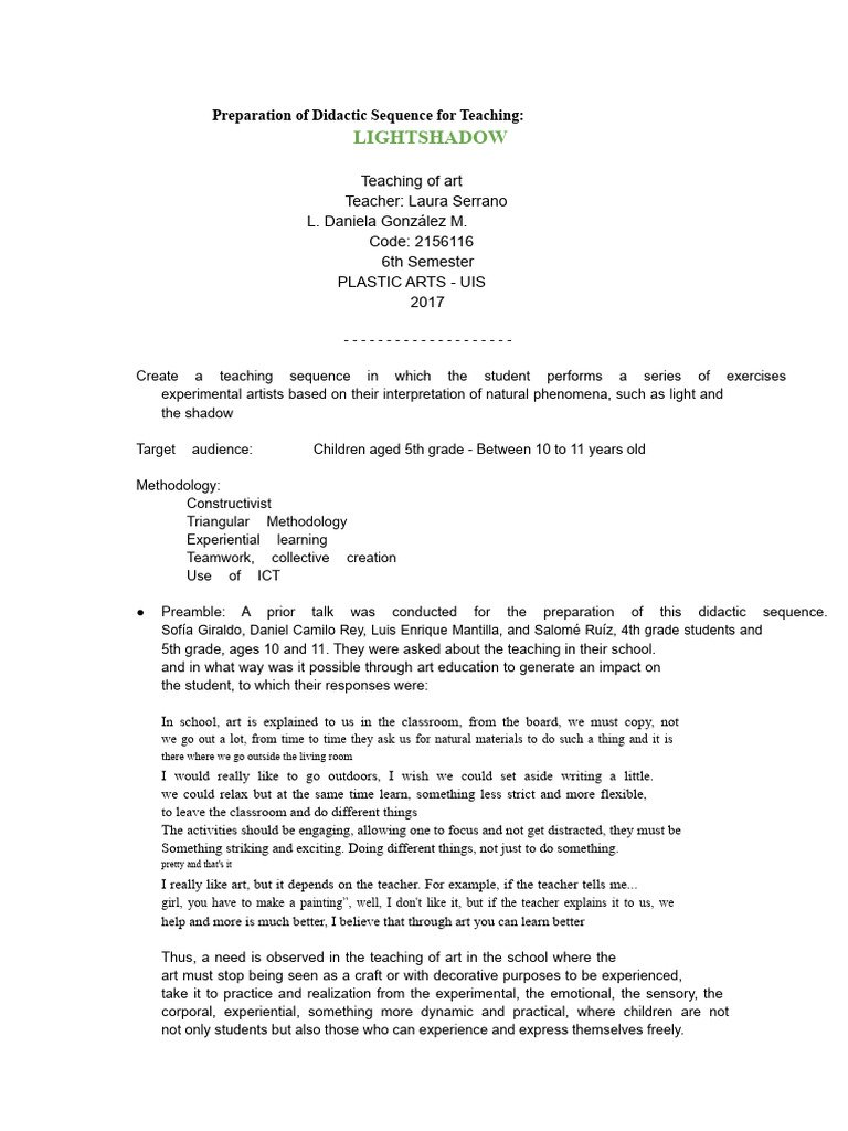 Didactic Sequence Light and Shadow | PDF | Light | Waves