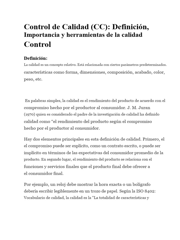 Control de Calidad: Definición y Herramientas | PDF | Calidad ...
