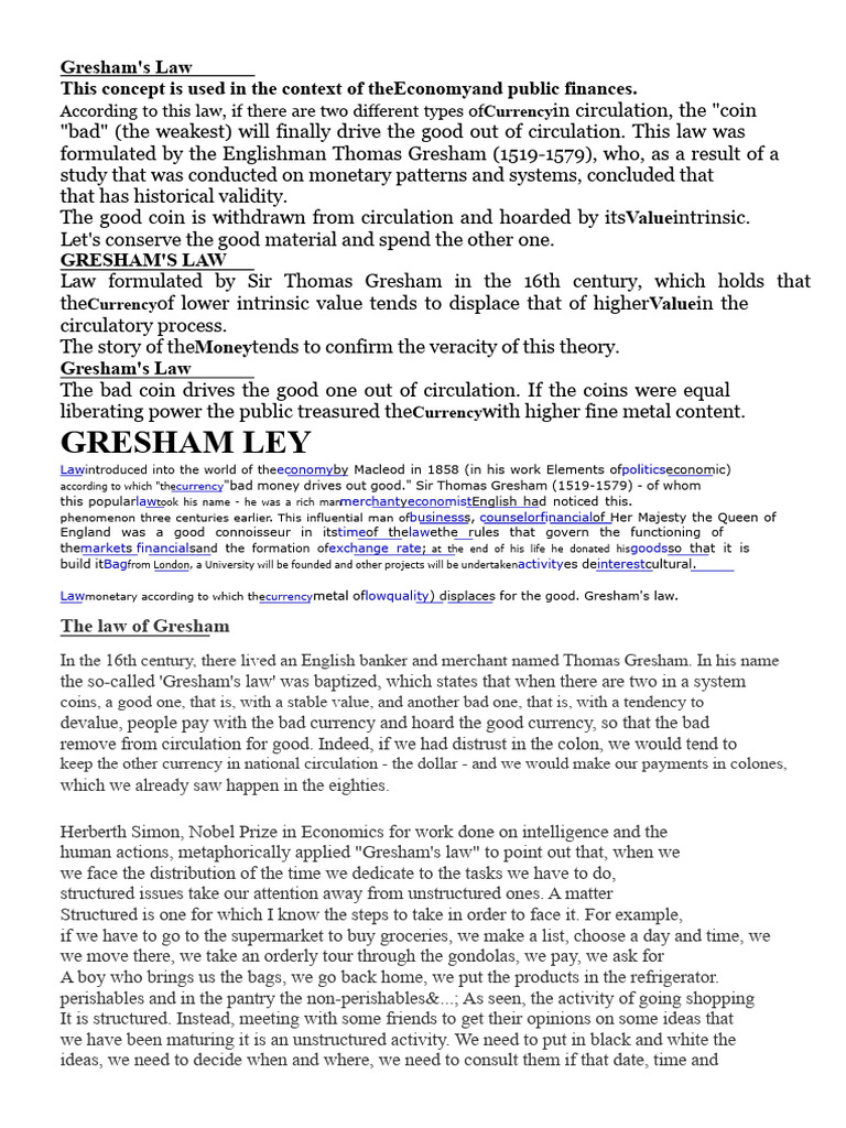 Understanding Gresham's Law | PDF | Money | Coins